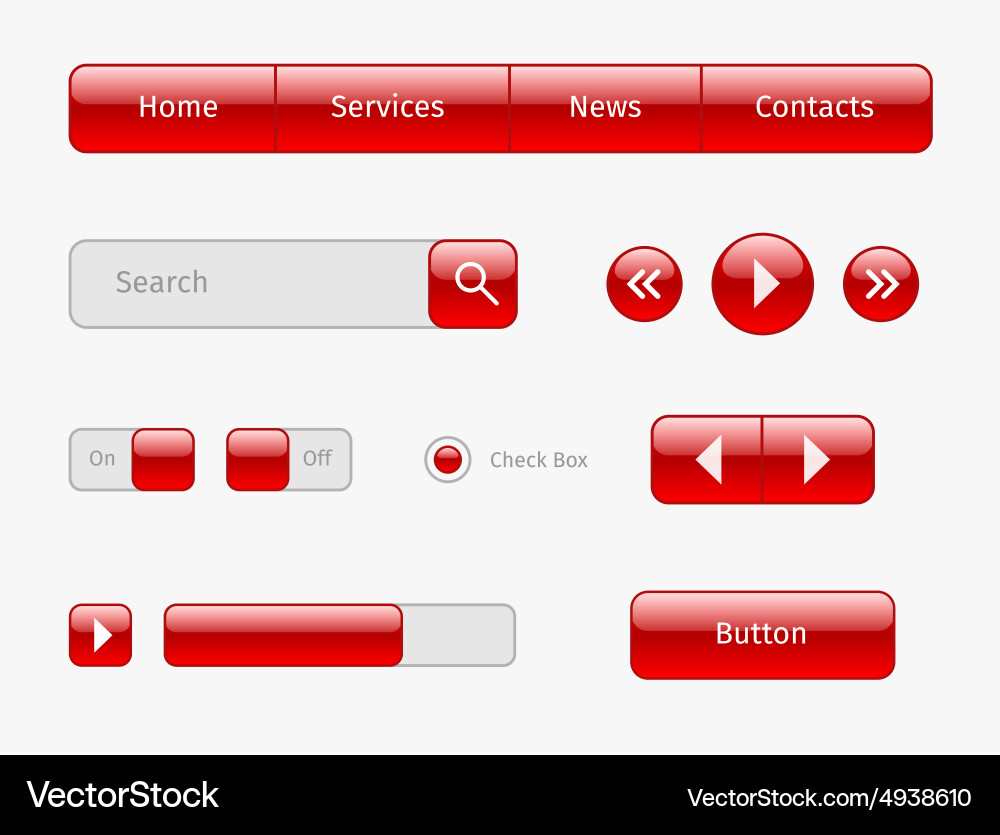Red web ui elements on gray Royalty Free Vector Image