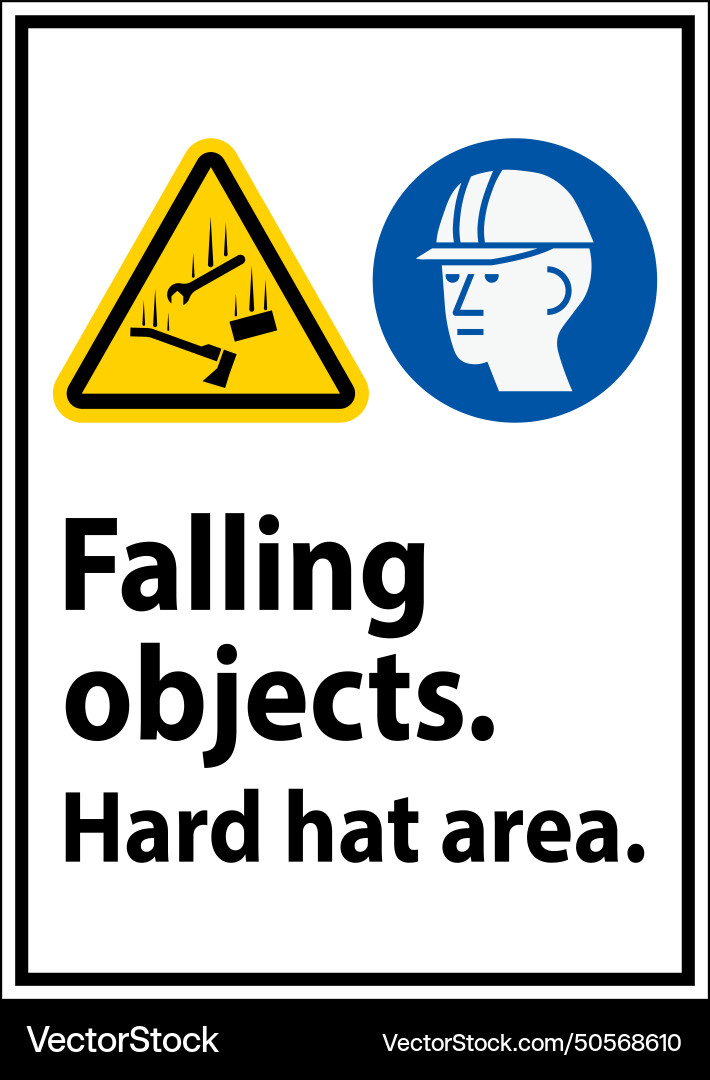 Warning sign falling objects hard hat area Vector Image