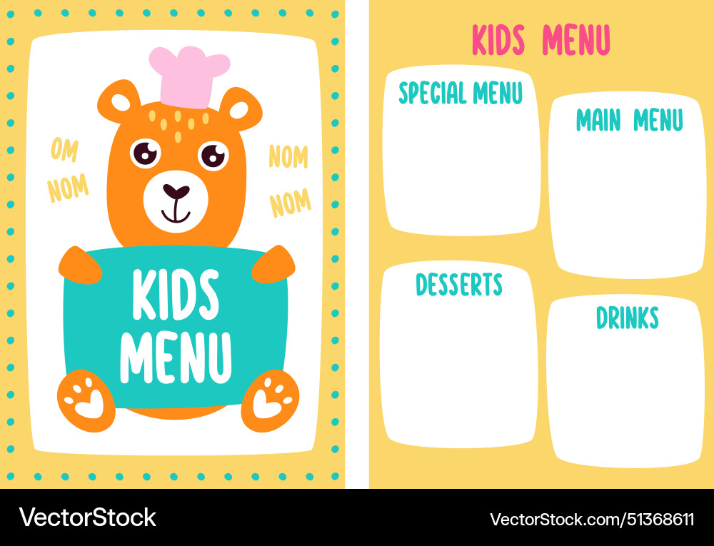 Bear kids menu pattern Royalty Free Vector Image