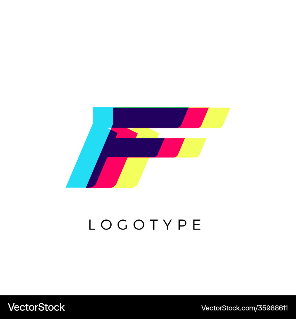 Glitch effect letter f colored spectrum overlay Vector Image