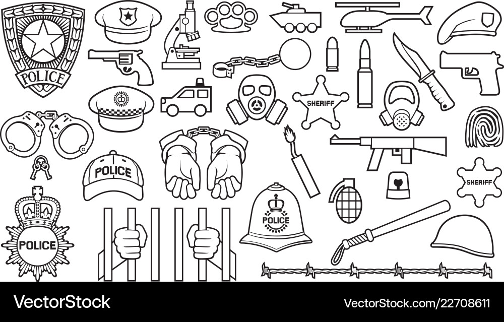 Police Line Icons Set Royalty Free Vector Image