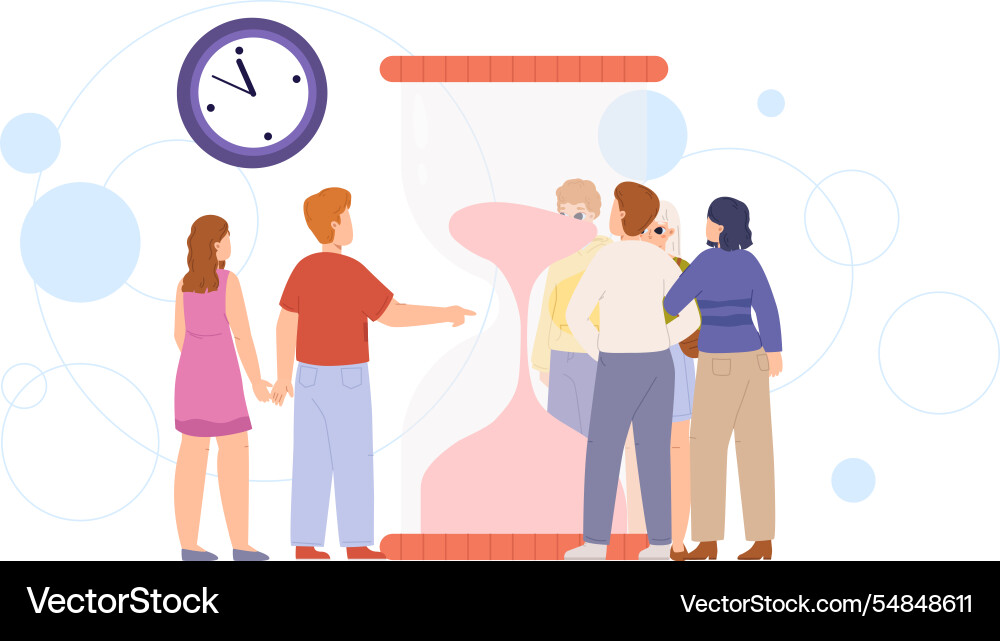 Young people watch time go by sand clock Vector Image