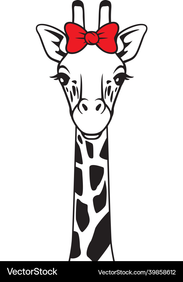 Giraffe with bow black white red Royalty Free Vector Image