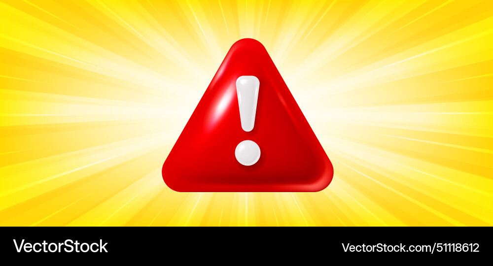 Red danger warning triangle 3d icon alert Vector Image