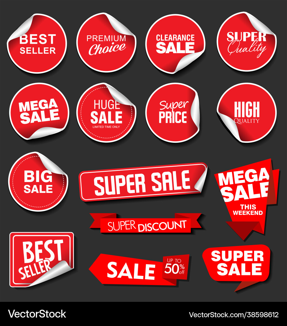 Red sale stickers on black background collection Vector Image