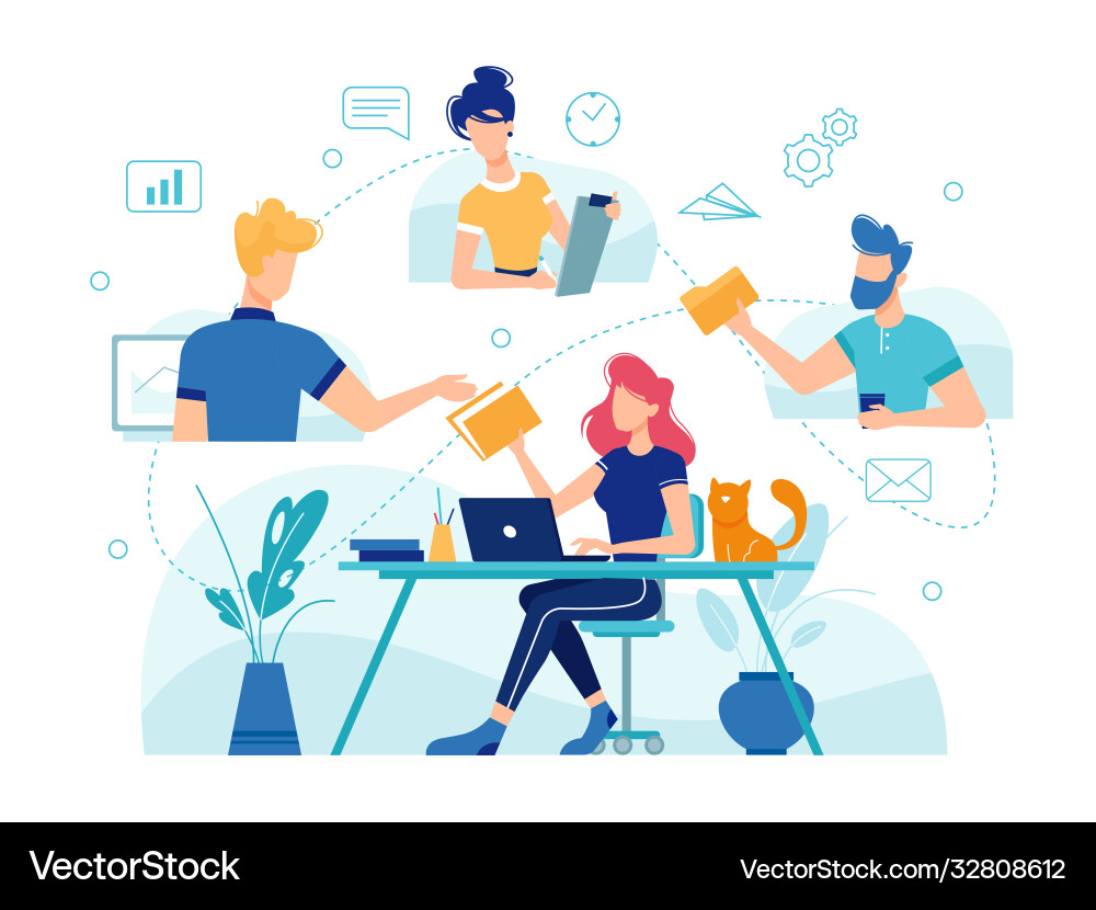 Teamwork online home office team work management Vector Image