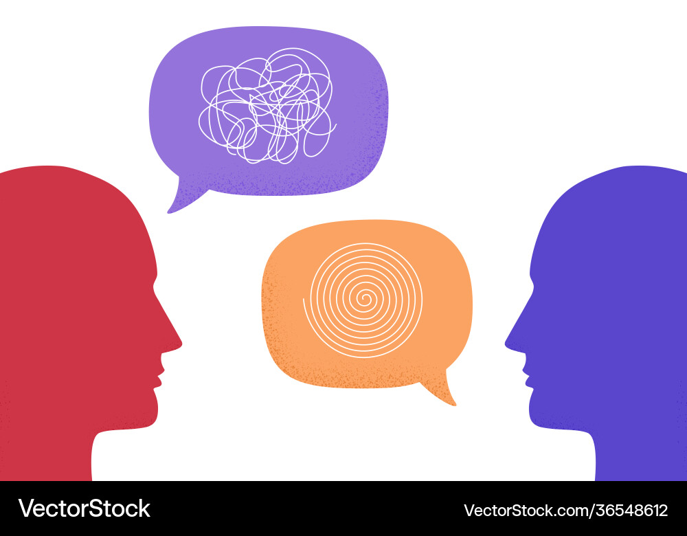 Two human heads silhouette talking through speech Vector Image
