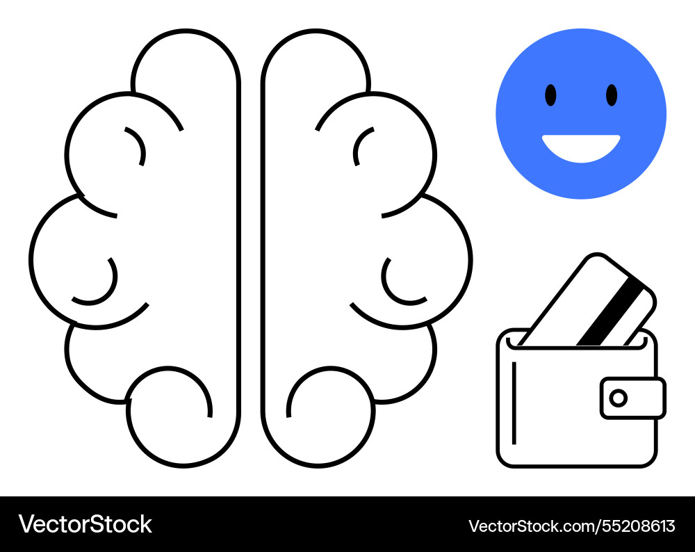Brain wallet with card and happy face emoticon Vector Image