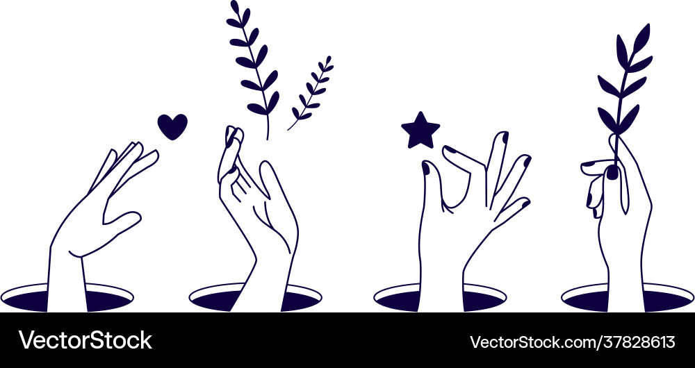 Hands from holes set Royalty Free Vector Image