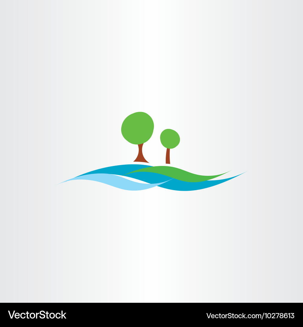 River water flow and tree landscape icon Vector Image