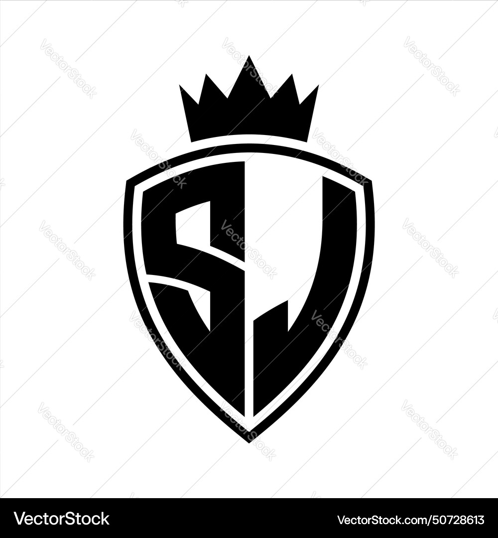 Sj letter monogram shield and crown outline shape Vector Image