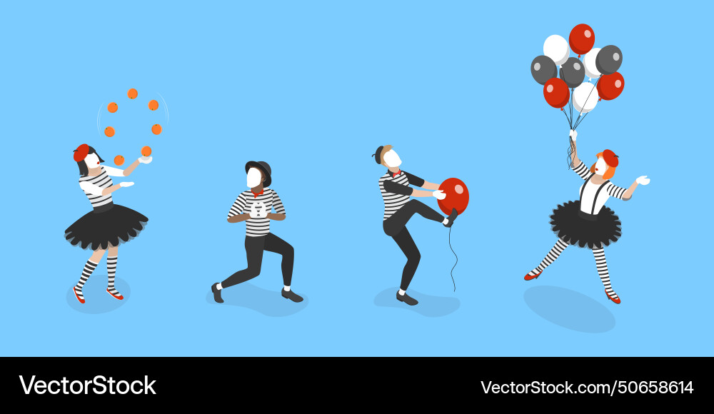 3d isometric flat set of mime characters Vector Image