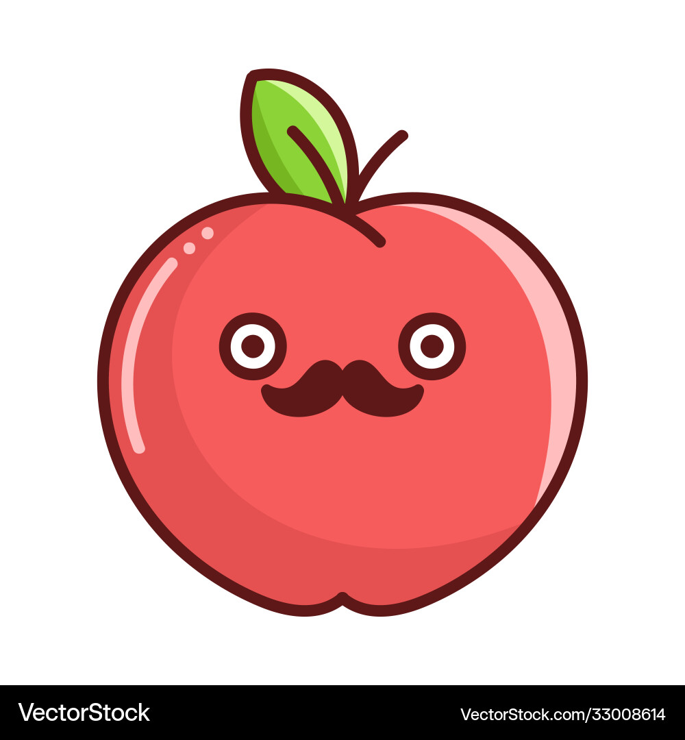 Kawaii mustache apple cartoon Royalty Free Vector Image