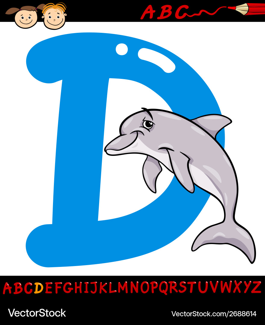 Letter d for dolphin cartoon Royalty Free Vector Image