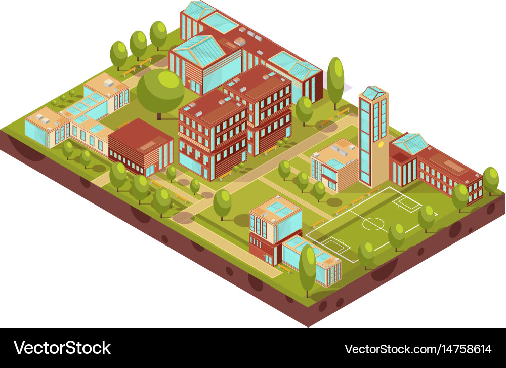 Modern university buildings isometric layout Vector Image