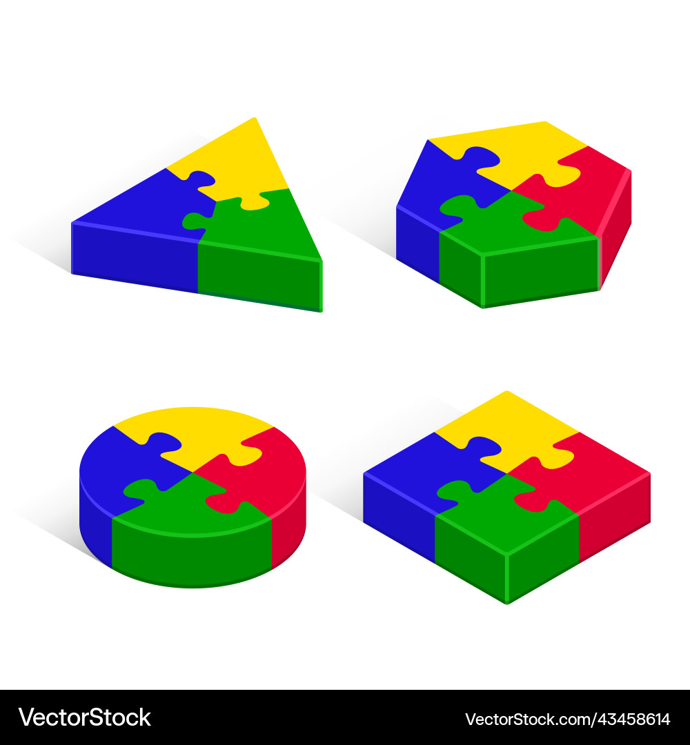 Puzzle 3d geometric isometric figure set isolated Vector Image