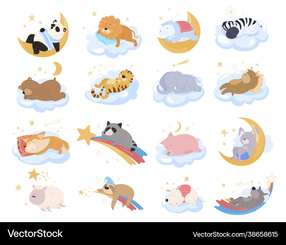 Collection cartoon sleeping animals Royalty Free Vector
