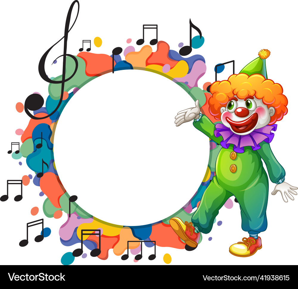 Cute clown with blank music note template Vector Image