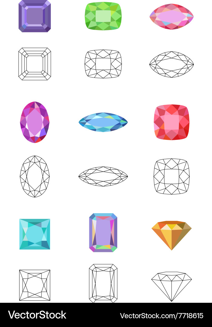 Gemstone Cut Out Icons Royalty Free Vector Image