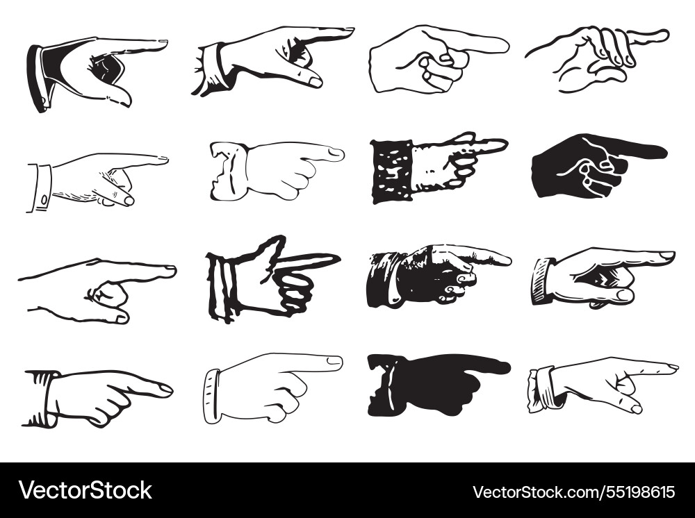 Pointing hands set symbols Royalty Free Vector Image