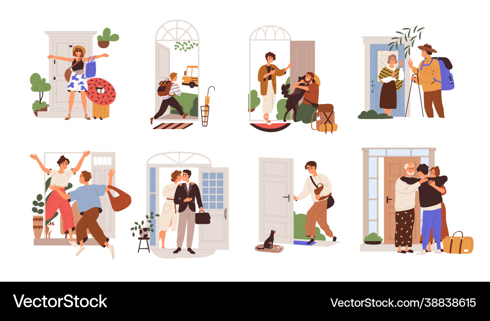 Set happy people leaving or returning home man Vector Image