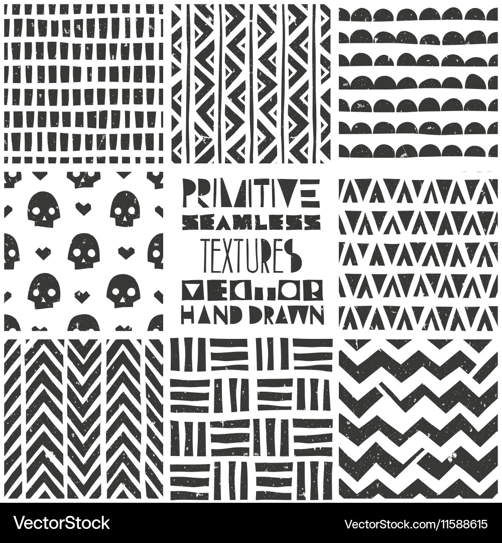 Set of 8 primitive geometric patterns tribal Vector Image