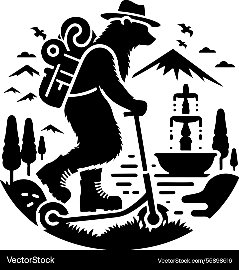 Bear riding scooter adventure art Royalty Free Vector Image