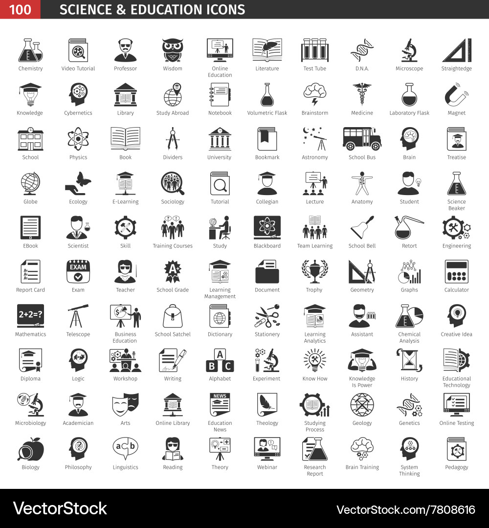 Black education icons set Royalty Free Vector Image