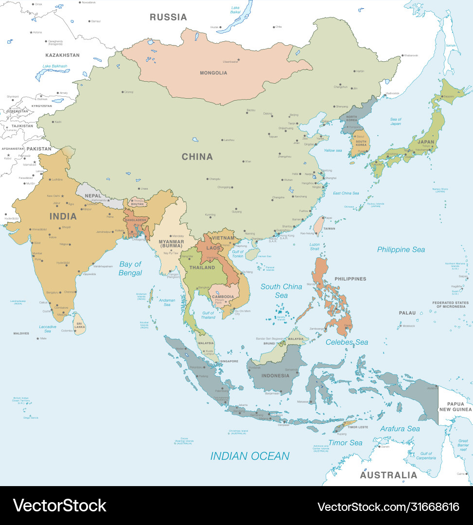 Political Map Of Asia With Capitals Large Detailed Political Map Of