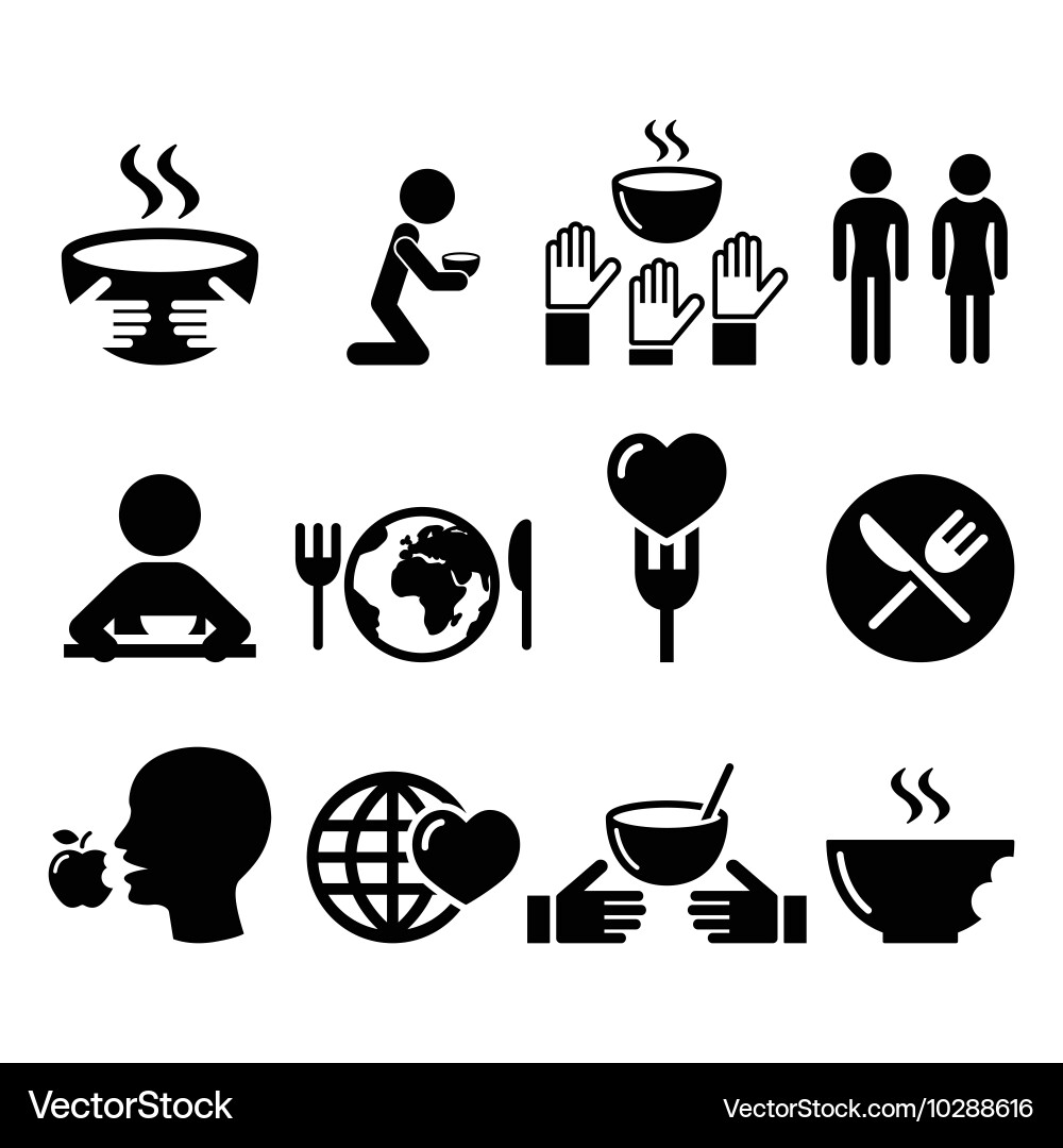 Hunger starvation poverty icons set Royalty Free Vector