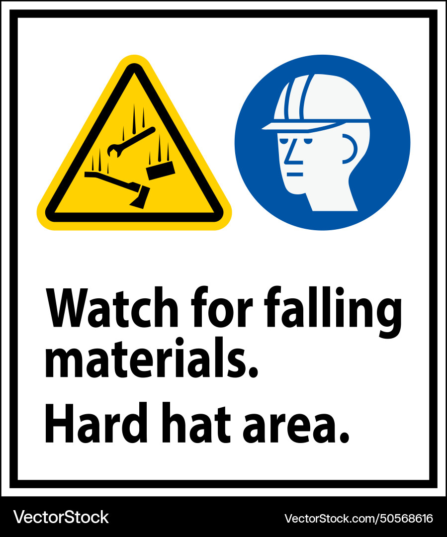 Warning sign watch for falling materials hard hat Vector Image
