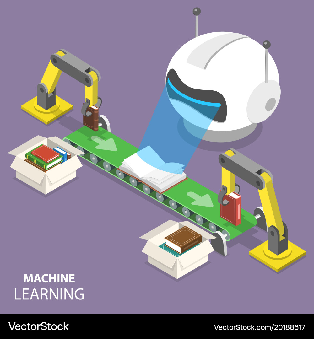 Machine learning flat isometric concept Royalty Free Vector