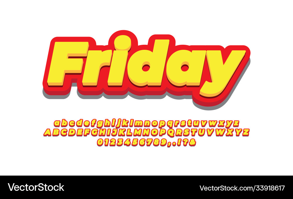 Modern bold 3d yellow and red text effect or font Vector Image