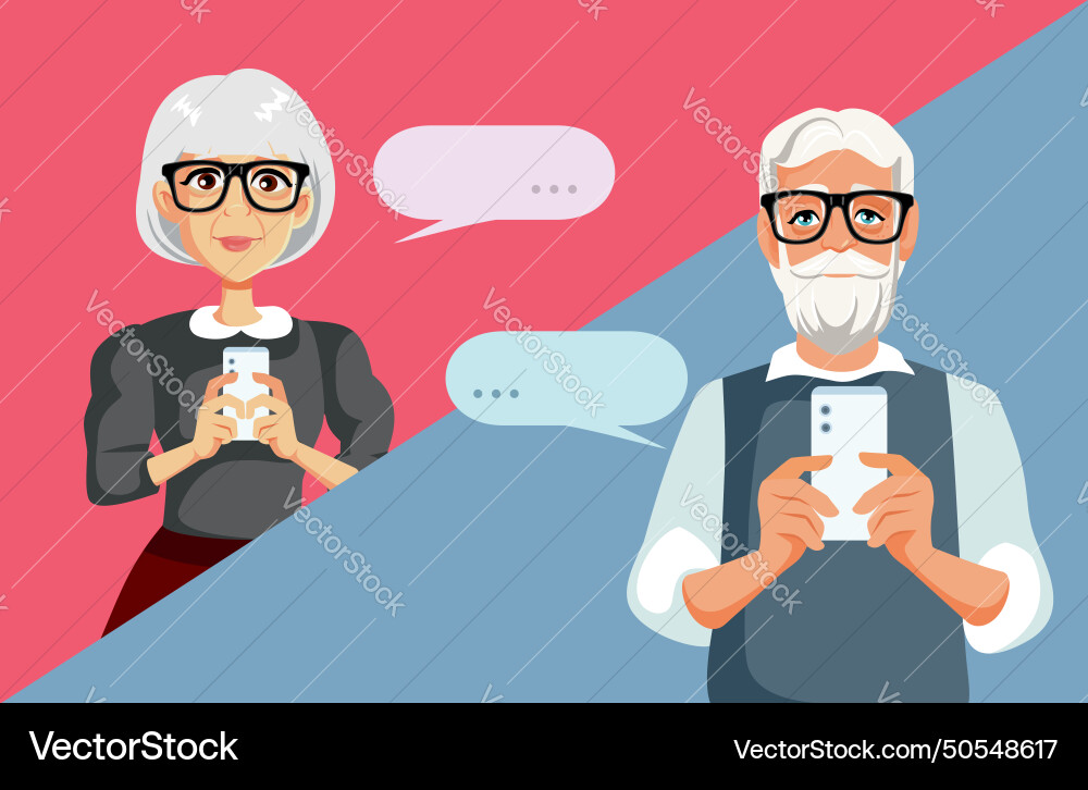 Old couple exchanging sms text messages cartoon Vector Image