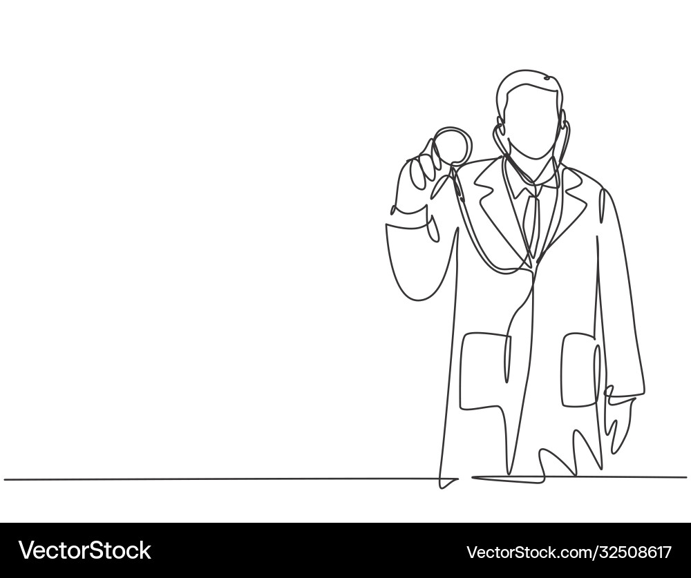 One single line drawing young happy male Vector Image