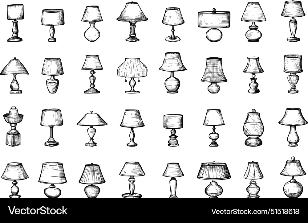 Doodle style table lamps in different shapes icons