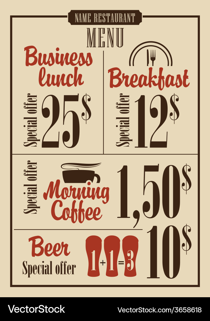 Menu prices Royalty Free Vector Image - VectorStock