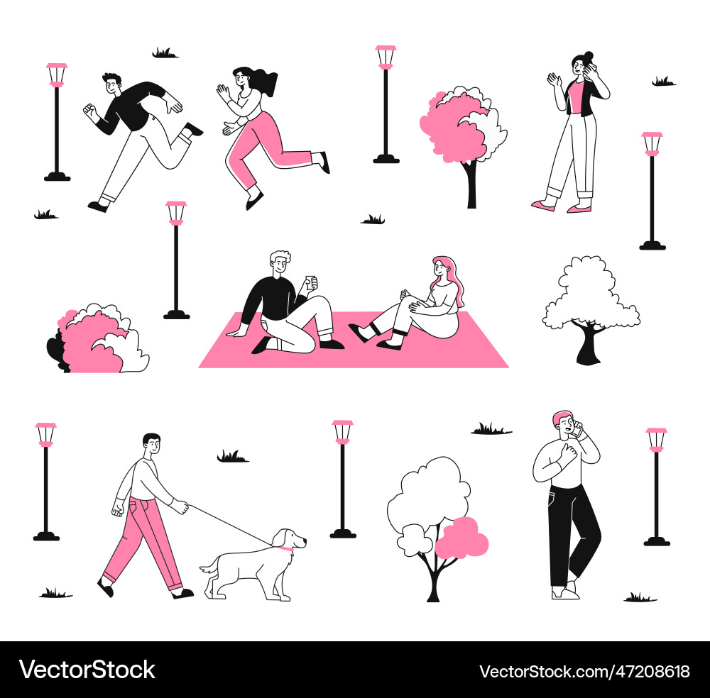 People at park set Royalty Free Vector Image - VectorStock