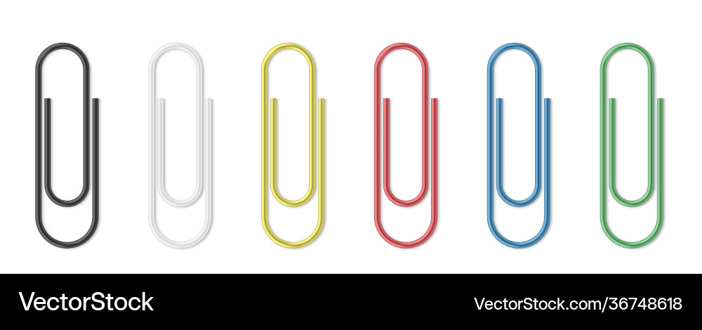 Realistic paper clip set colorful paperclips Vector Image