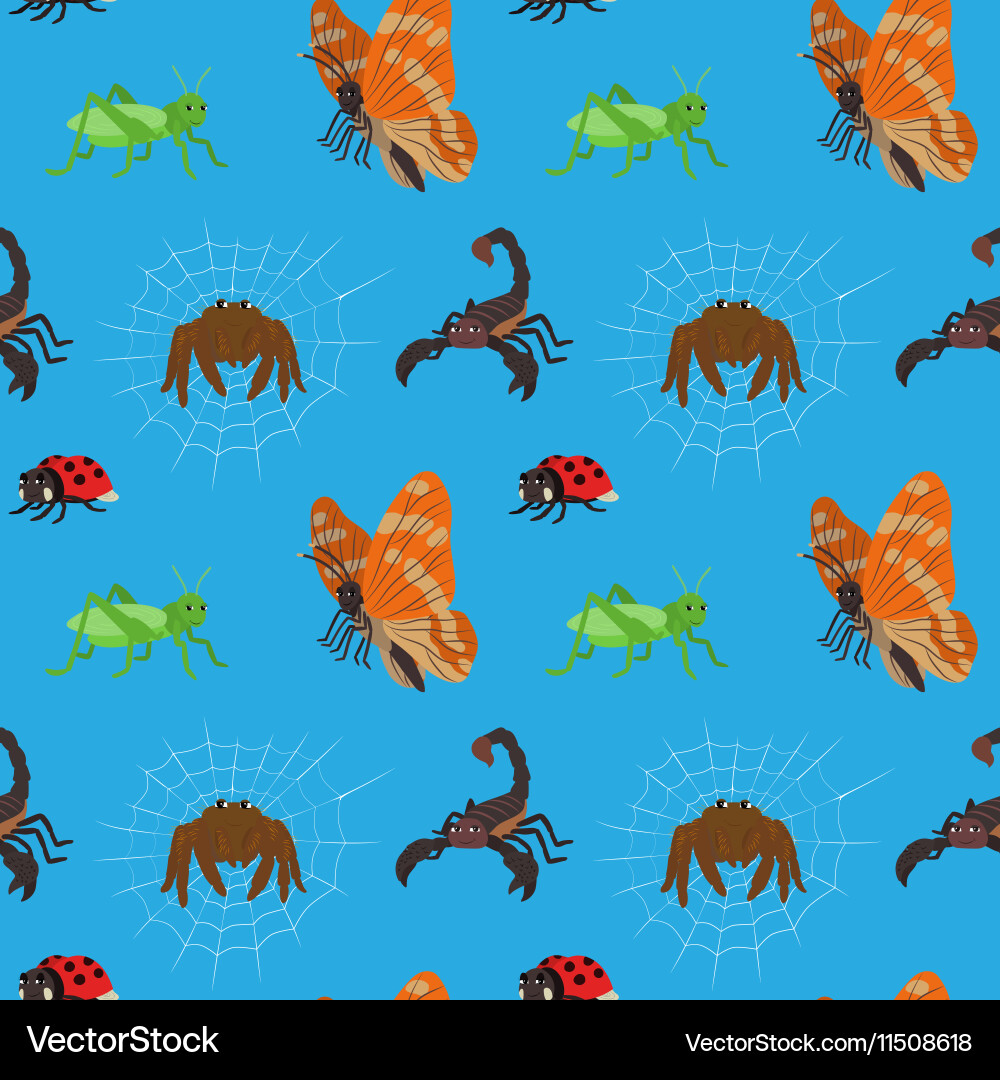 Seamless pattern with cartoon insects Royalty Free Vector