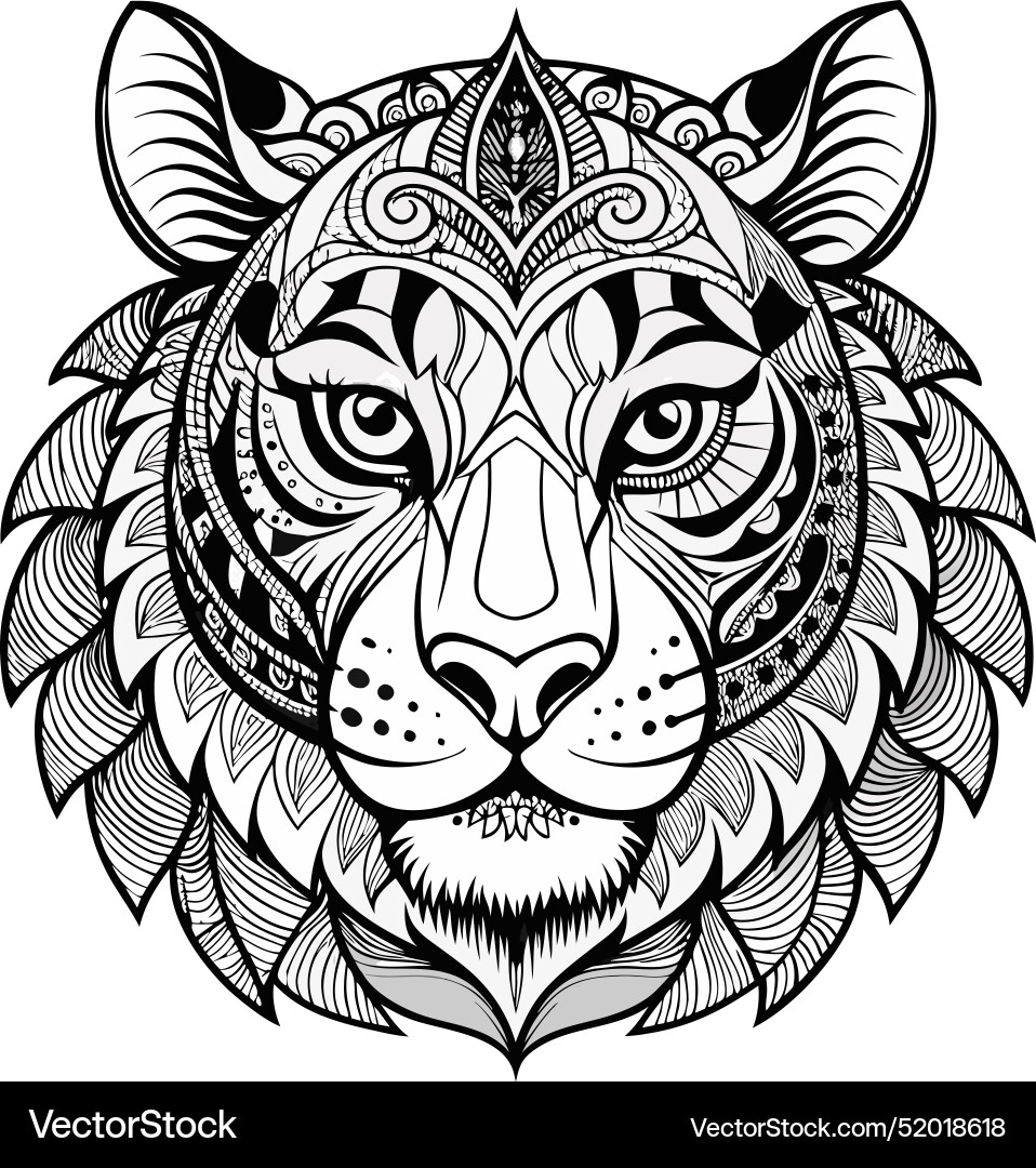 Tiger head mandala entangle coloring page Vector Image