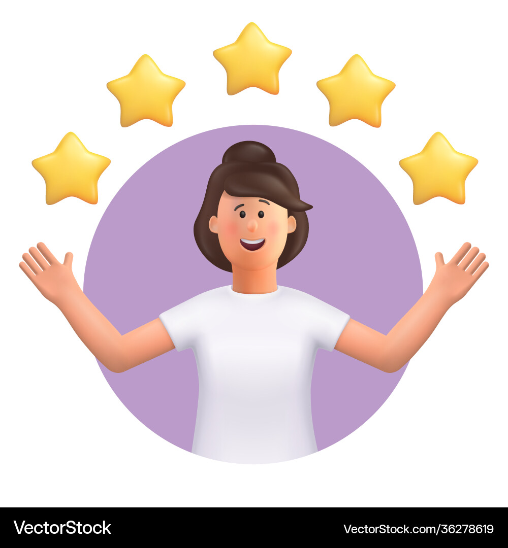 3d cartoon character young woman points Royalty Free Vector