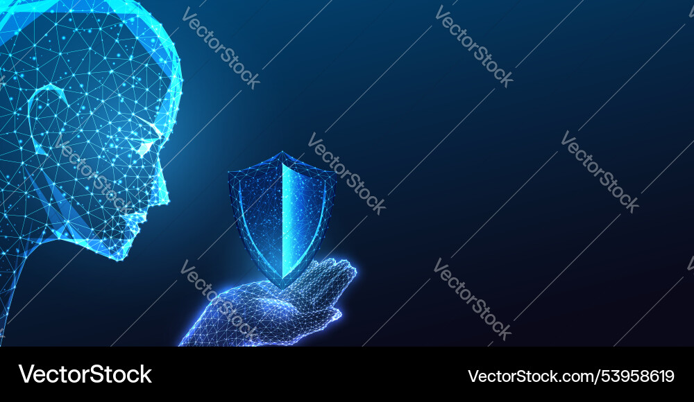 Ai safety concept featuring robotic head holding Vector Image