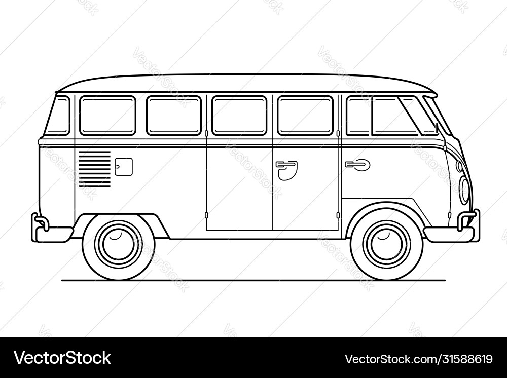 Classic retro camper van side view outline style Vector Image
