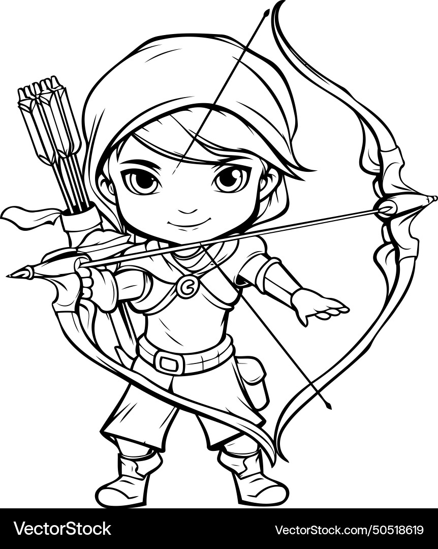 Cute cartoon archer with bow and arrow Royalty Free Vector