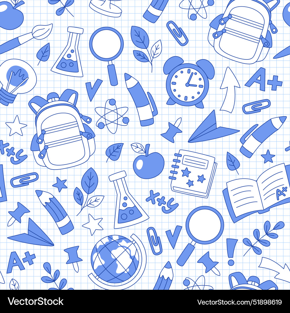 Doodle school elements seamless pattern hand Vector Image