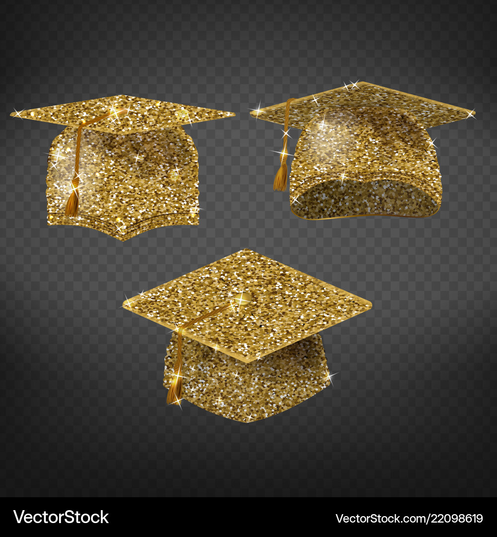 Golden graduation hat sparkling academic Vector Image