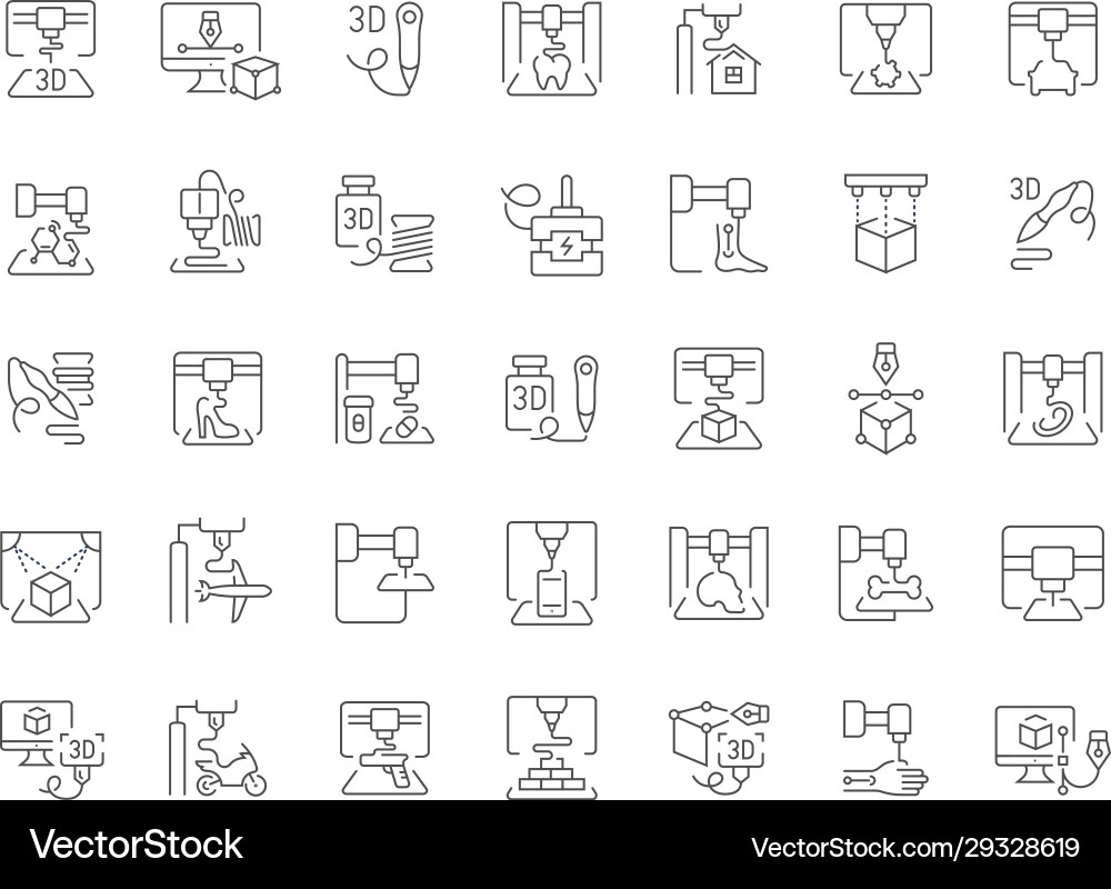 Set simple icons 3d printing Royalty Free Vector Image
