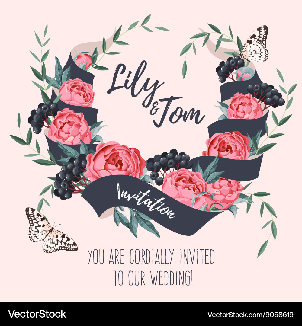Wedding invitation with ribbon Royalty Free Vector Image