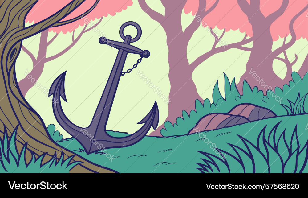 Anchor in dark dense forest with overgrown Vector Image